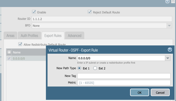 Panos Configuring Ospf And Default Route Advertisement Learn It By